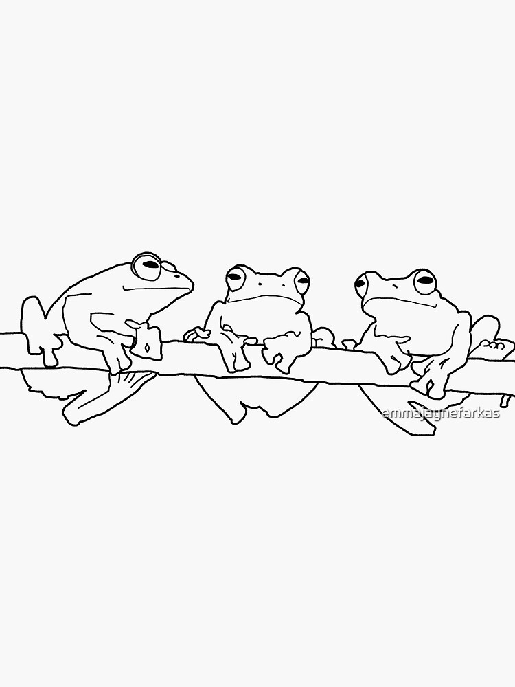 "Three Frogs on A Log (Line Art)" Sticker by emmajaynefarkas | Redbubble