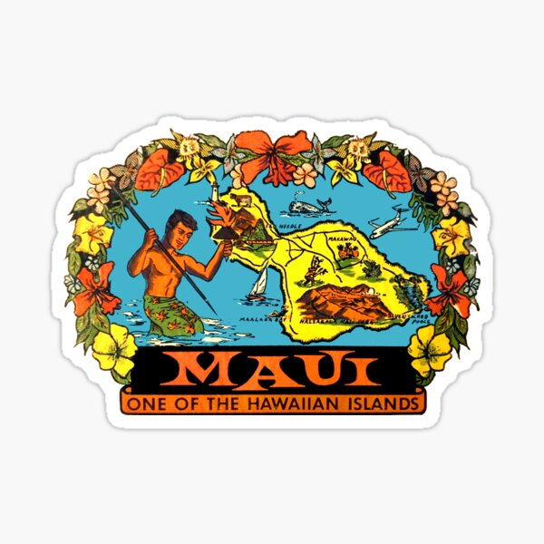 "Maui Map Hawaii Vintage Travel Decal" Sticker for Sale by hilda74 ...