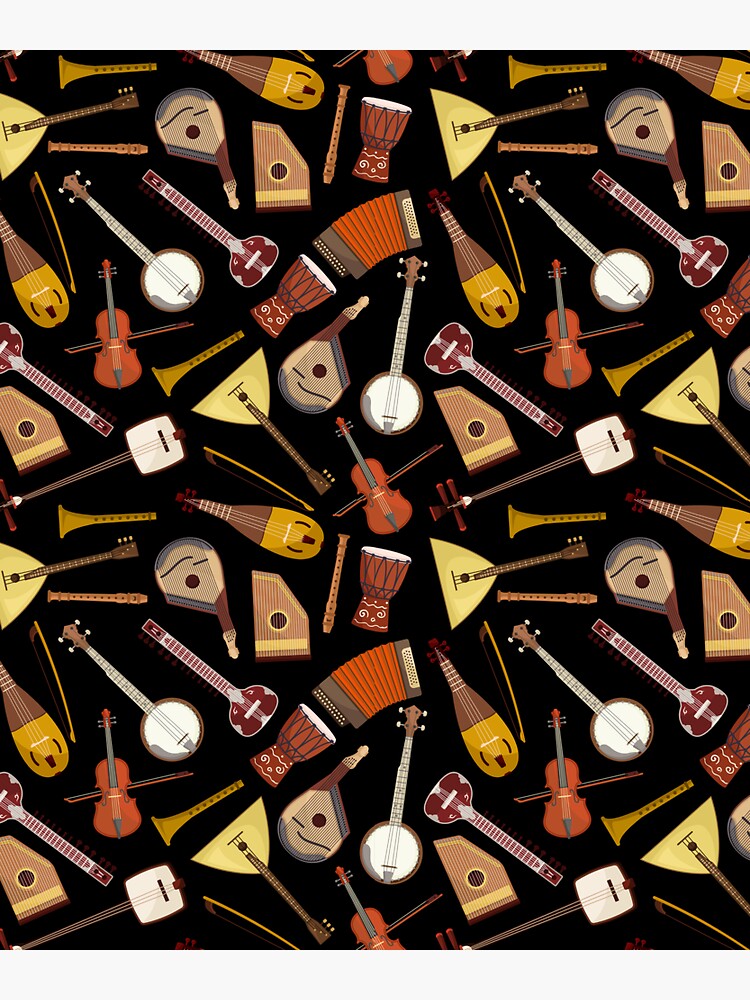 "Ethnic Musical Instruments Seamless Pattern" Sticker for Sale by pure ...