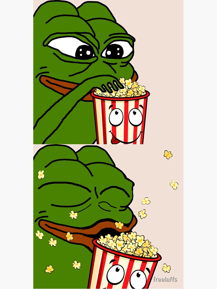 "Pepe the Smug Frog Popcorn" Sticker for Sale by freelaffs | Redbubble