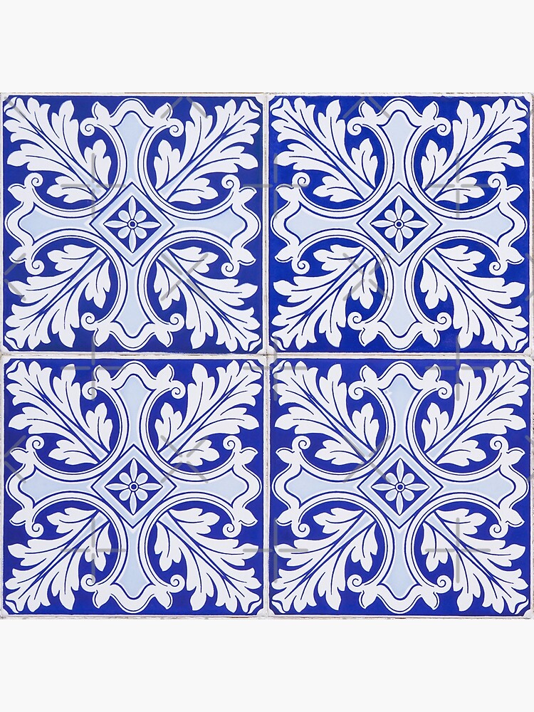 Póster «Preciosos azulejos azules con motivos florales. Azulejos de ...