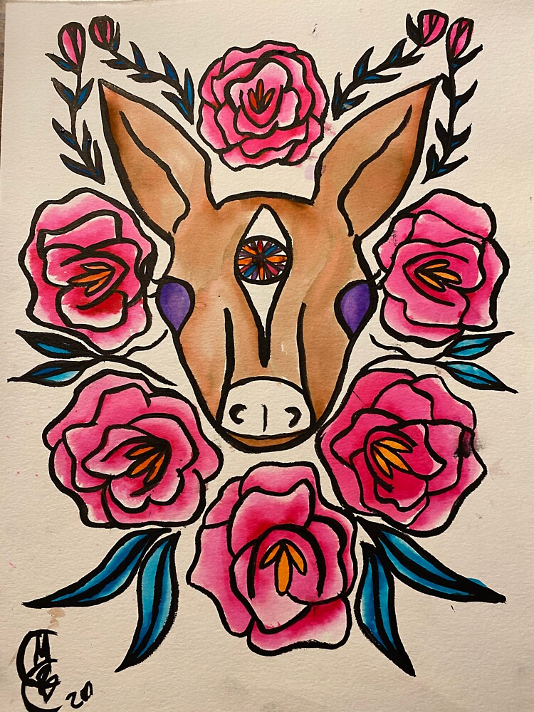 "Neo-traditional Psychic Deer Head " Sticker by CateMaryArtstad | Redbubble