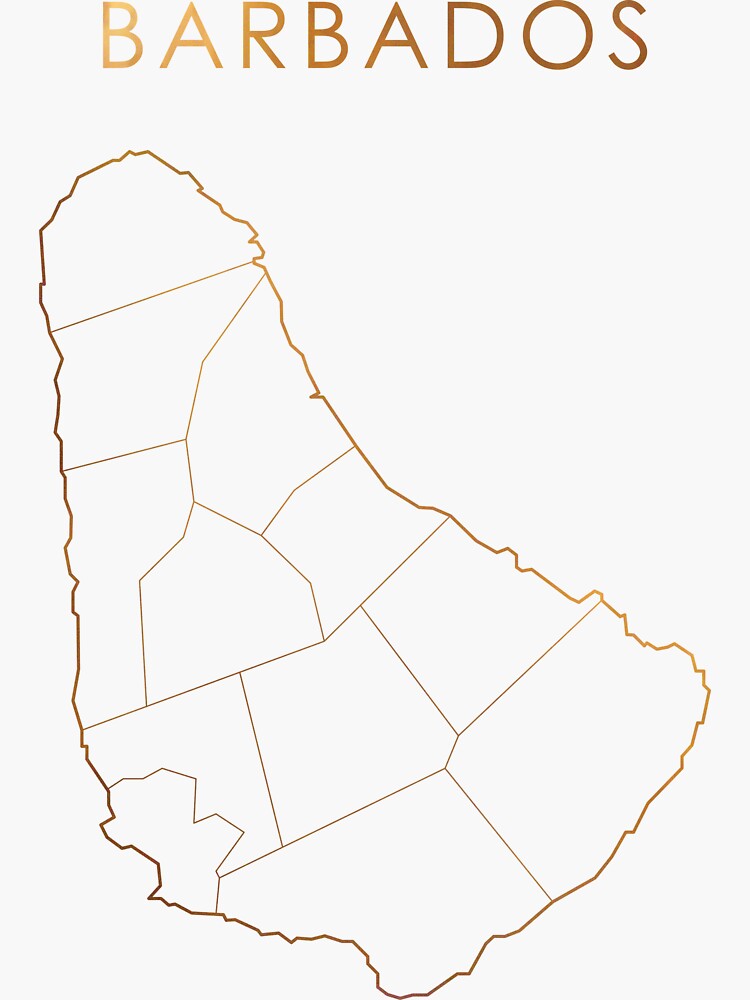 "Barbados Gold Outline Map with State Boundaries" Sticker by Travel2NZ ...