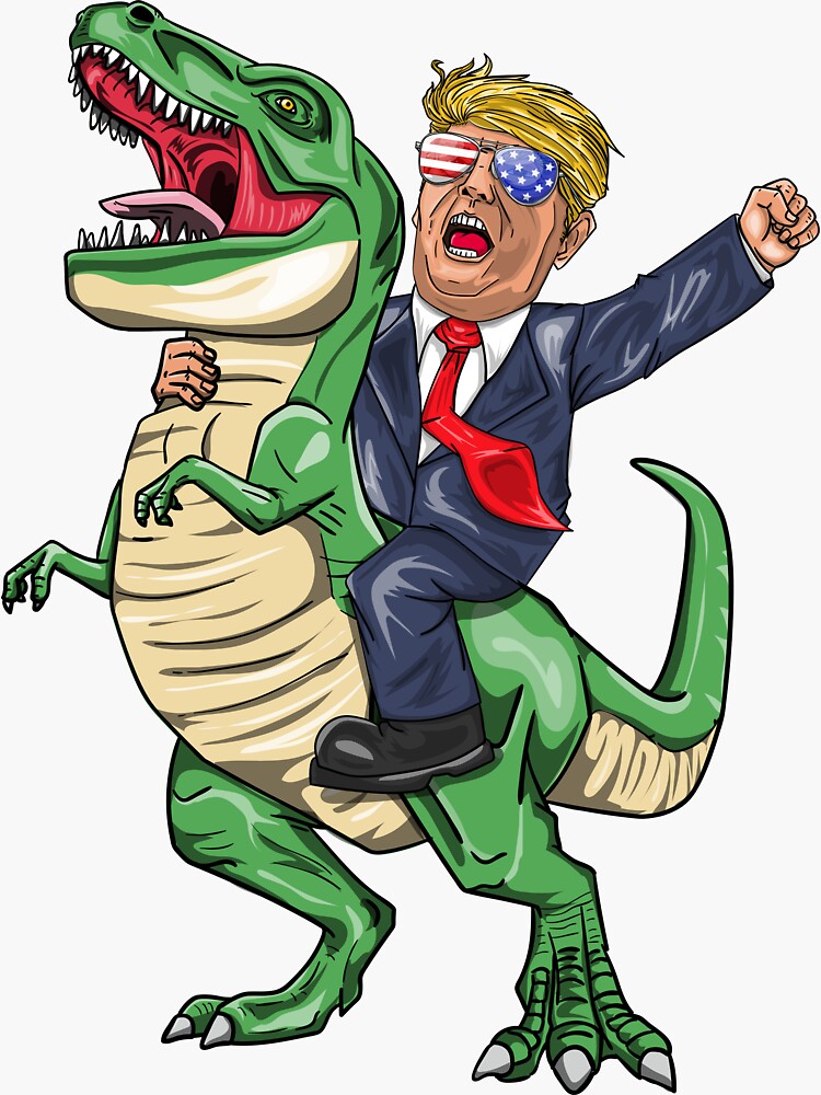 "President Trump American Flag Glasses Riding T Rex Dinosaur" Sticker ...