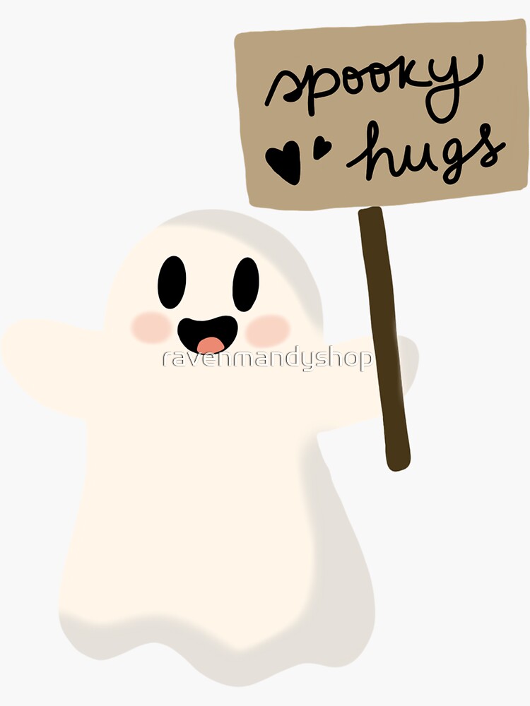 "Spooky Ghost Hugs Cute Design Illustration" Sticker by ravenmandyshop ...
