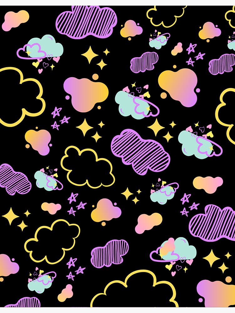 "Bright Neon Clouds Stars Pattern Gift Design" Sticker for Sale by ...