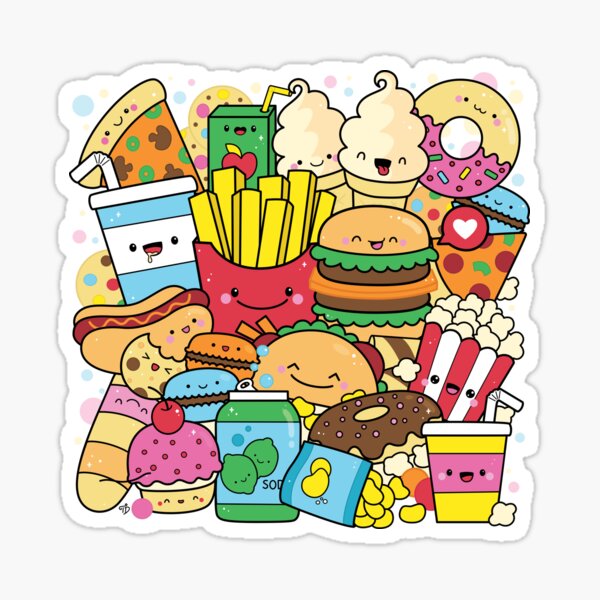 "Happy Junk Food Burger Fries Food Doodle | Kawaii Art by Tatyana Deniz ...