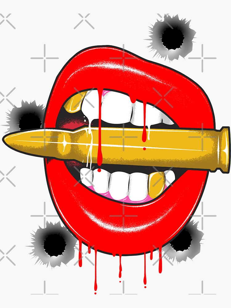 "Bullet Lips Biting With Bullet Holes" Sticker by TheMaesthetics ...