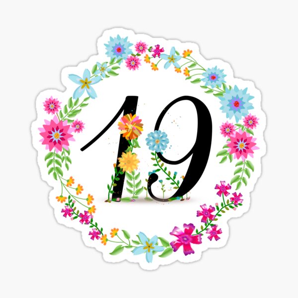 "Floral Number 19 Nineteen" Sticker for Sale by BleuSky | Redbubble