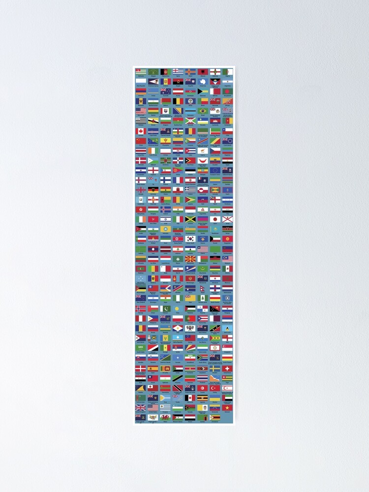 "World Flags with Country Names - Blue" Poster for Sale by Dee Dee ...