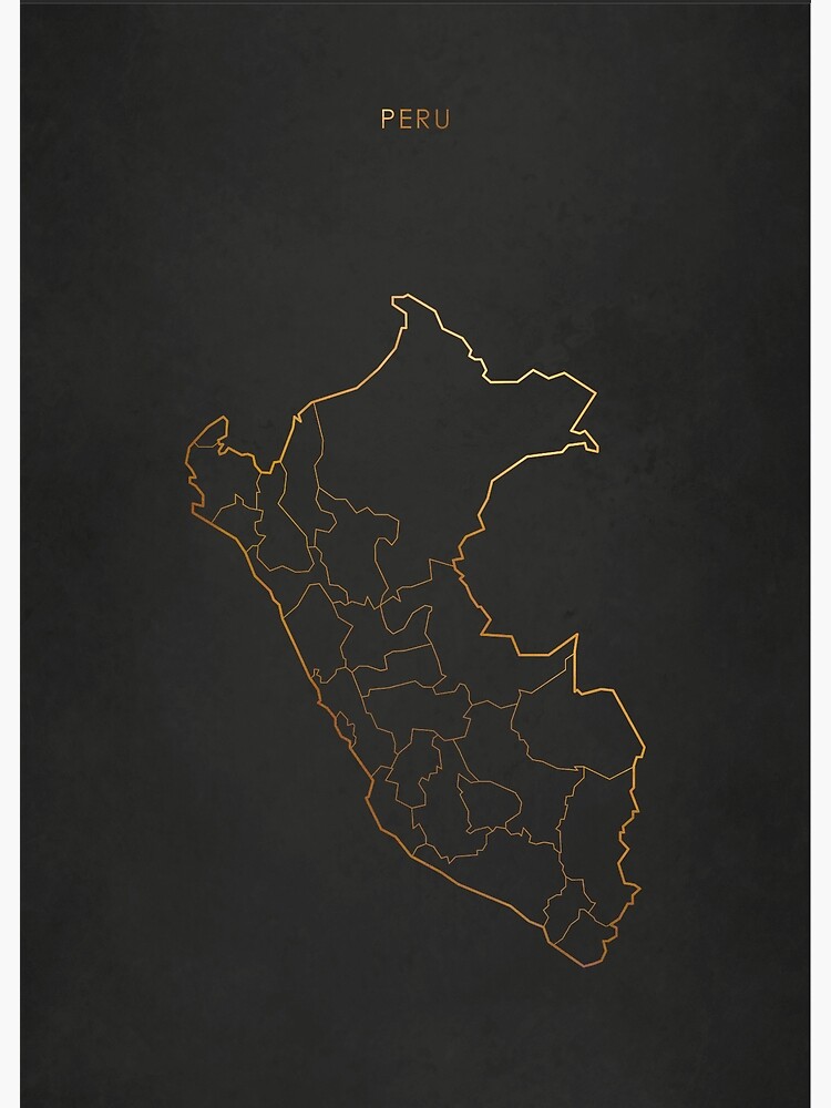 "Peru Gold Outline Map with State Boundaries" Poster by Travel2NZ ...