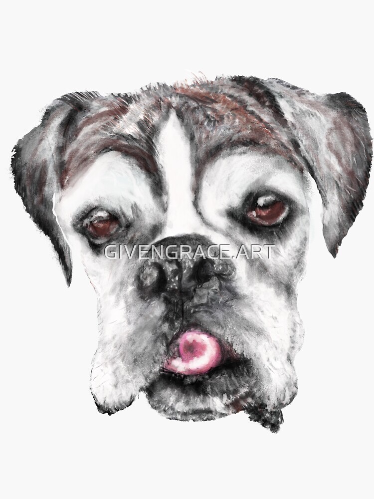 "BOXER DOG PRINCESS PRU DRAWING" Sticker by GIVENGRACELIFE | Redbubble
