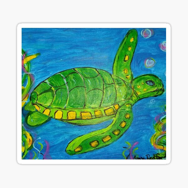 "The Swimming Turtle" Sticker by amyredfordart | Redbubble