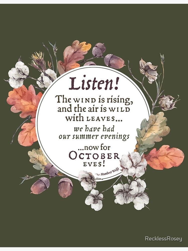 "Listen! The Wind Is Rising! October Poem in Autumn Watercolor Frame ...