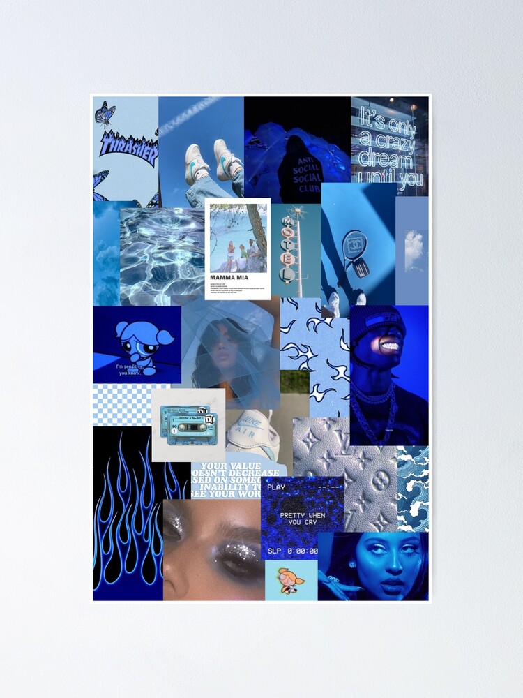 "blue collage" Poster by skstickersco | Redbubble