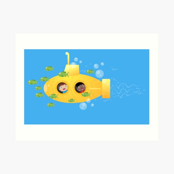 "Cute yellow submarine fish cartoon illustration" Art Print by ...