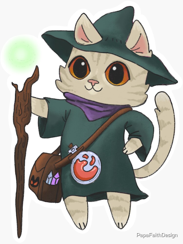 "Dungeons and Dragons Cat, Spellcaster Cat Illustration" Sticker for ...