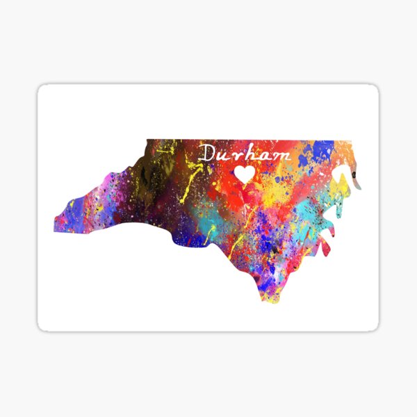"Durham State Map Watercolor Design" Sticker for Sale by vividpixelusa ...