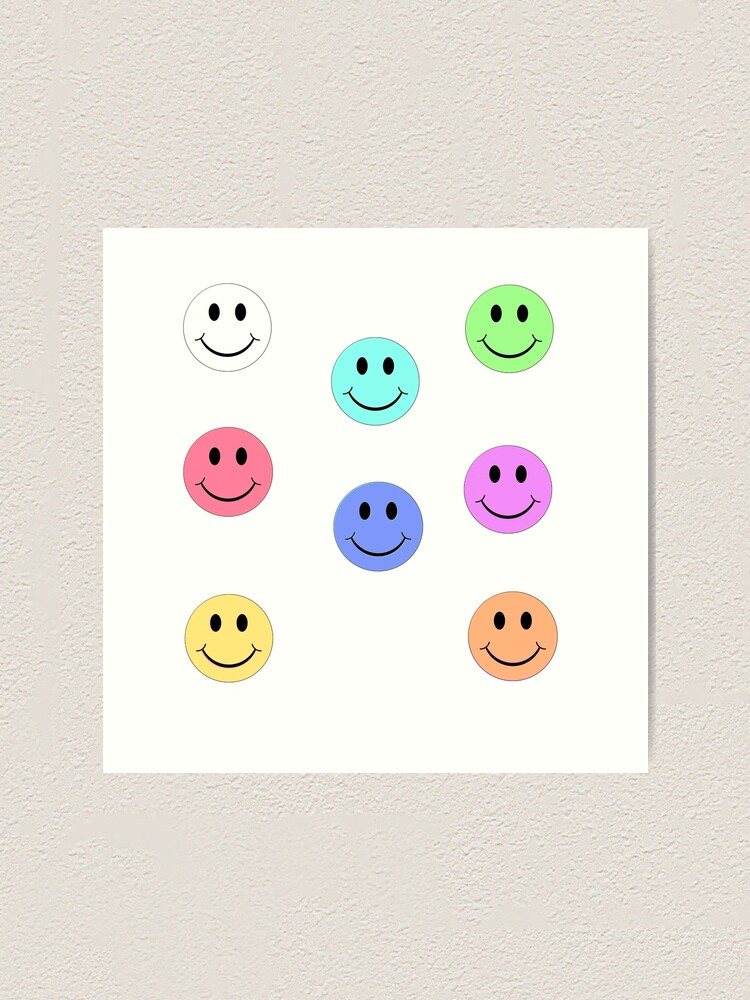 "cute simple pastel colored smiley face sticker pack " Art Print by ...