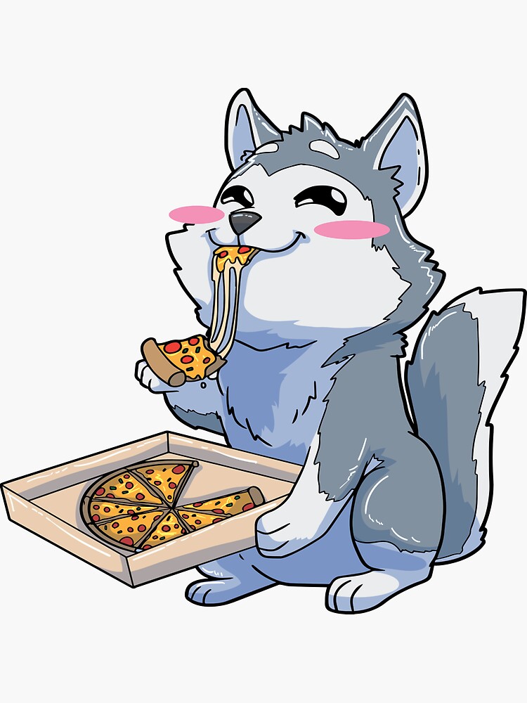 Pegatina «Husky Siberiano Pizza Kawaii Anime» de Mealla | Redbubble