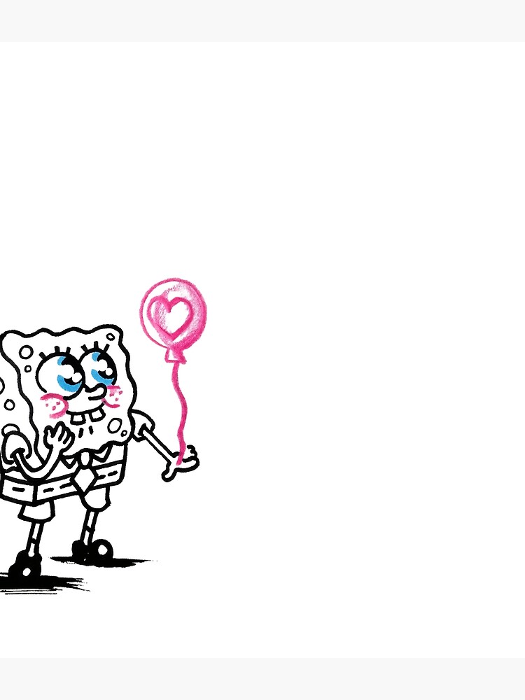"Spongebob with a heart balloon, classic drawing illustration, illusion ...