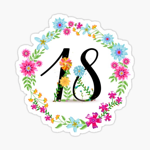 "Floral Number 18 Eighteen" Sticker for Sale by BleuSky | Redbubble