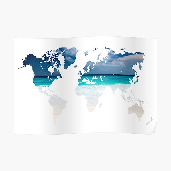 "Blue Ocean World Map" Poster by kleynard | Redbubble