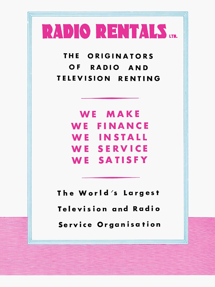 "RADIO RENTALS ADVERT" Sticker for Sale by ThrowbackAds | Redbubble