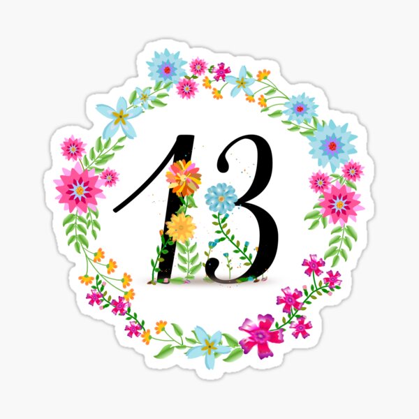 "Floral Number 13 Thirteen" Sticker for Sale by BleuSky | Redbubble