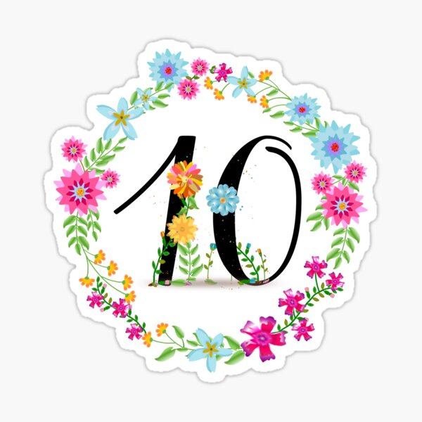 "Floral Number 10 Ten" Sticker for Sale by BleuSky | Redbubble