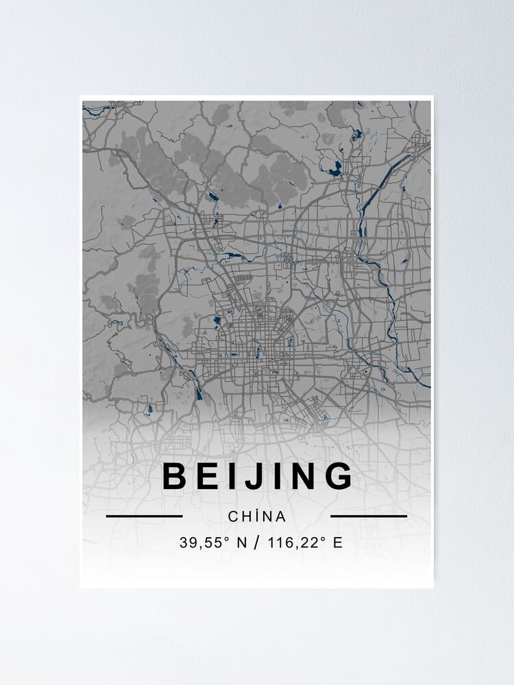 "Beijing, China CİTY ROAD MAP POSTER SİMPLE ALL ROADS BLACK AND WHİTE ...