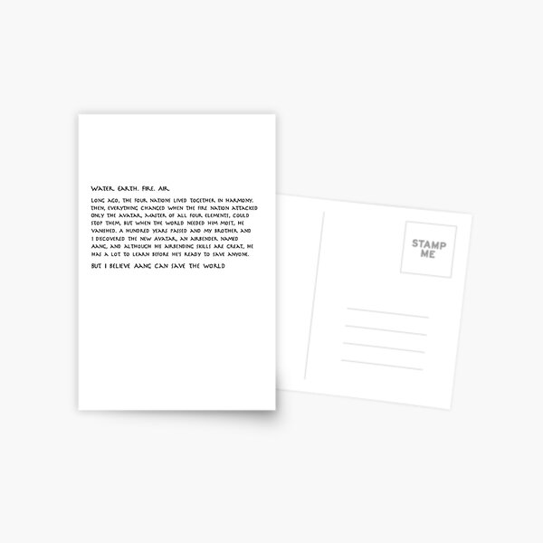 "Avatar: The Last Airbender Intro Script" Postcard for Sale by Gonzine ...
