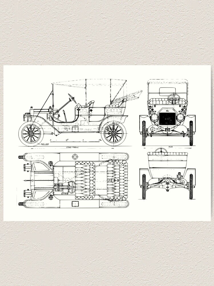 "Ford Model T Technical Drawing" Art Print by DTECTN | Redbubble