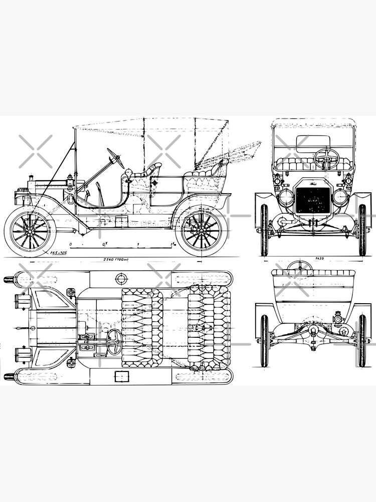 "Ford Model T Technical Drawing" Photographic Print by DTECTN | Redbubble