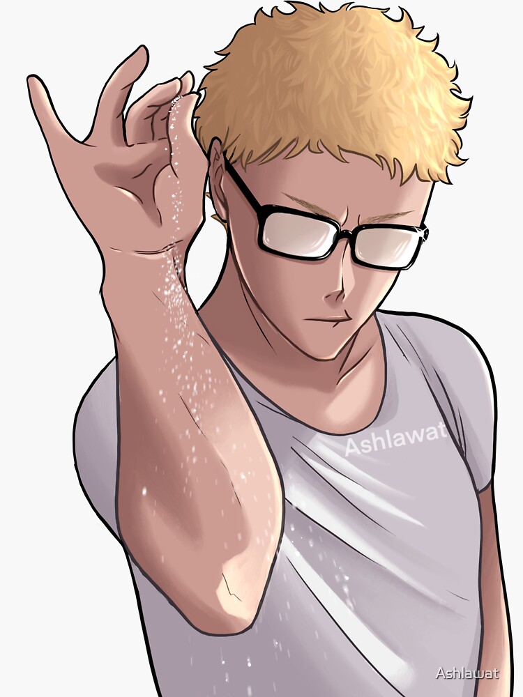 "Salt bae tsukishima kei haikyuu" Sticker by Ashlawat | Redbubble