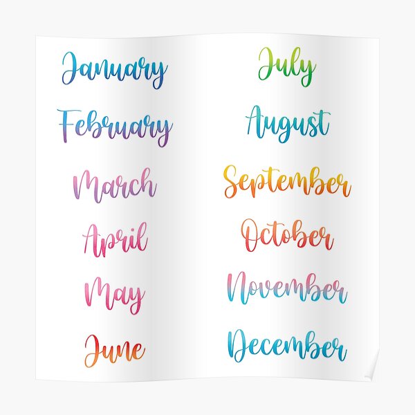 "Watercolor Calligraphy Months of the year - Bullet Journal / Bujo ...
