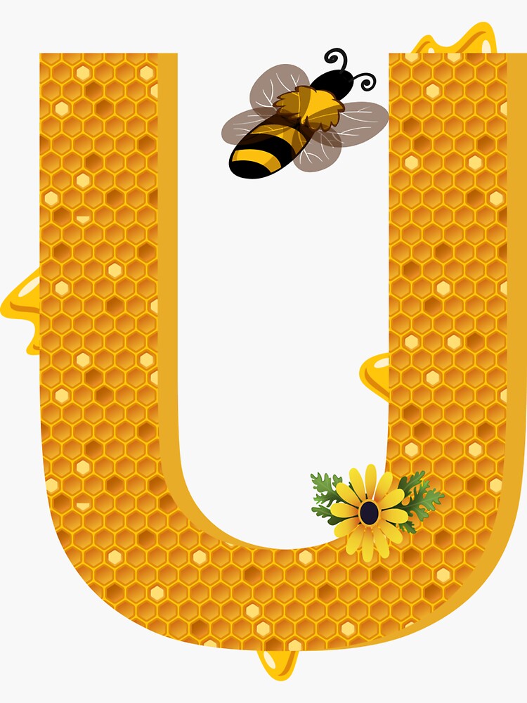"Alphabet U Honeycomb Bee" Sticker for Sale by fareehaahmed | Redbubble