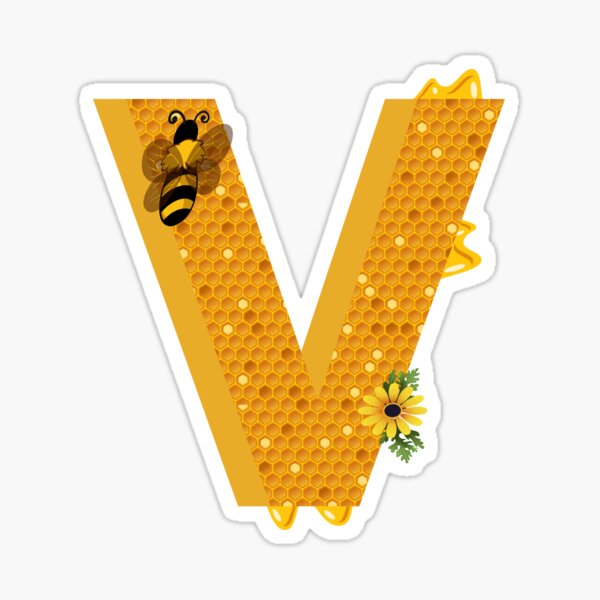 "Alphabet V Honeycomb Bee" Sticker by fareehaahmed | Redbubble