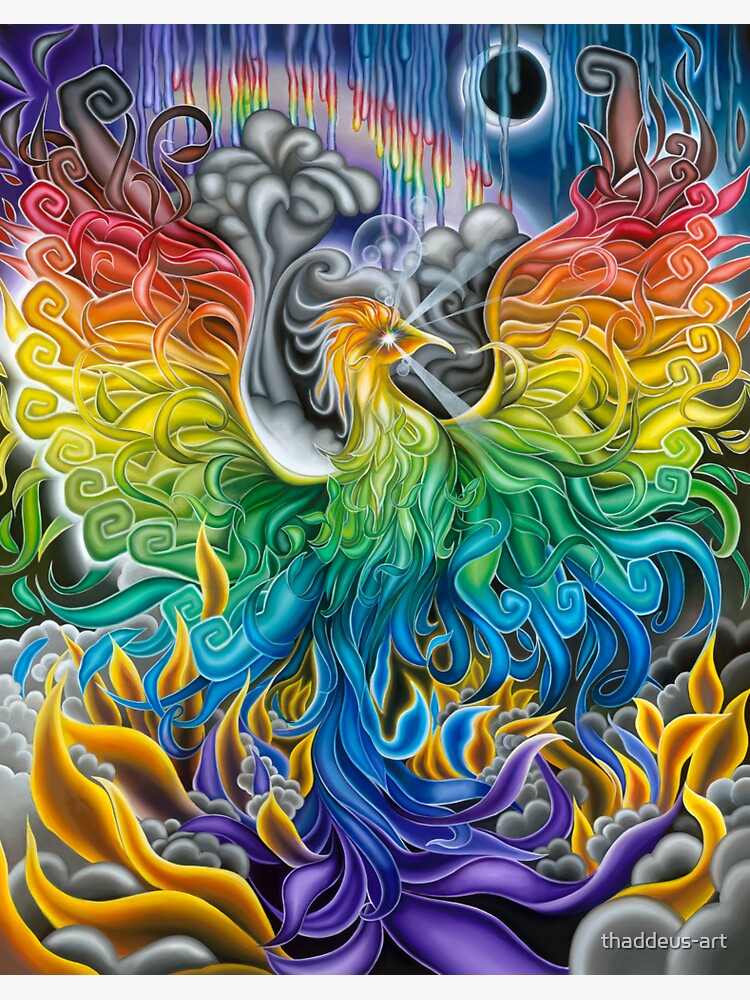 "Rainbow Phoenix Rising" Sticker by thaddeus-art | Redbubble