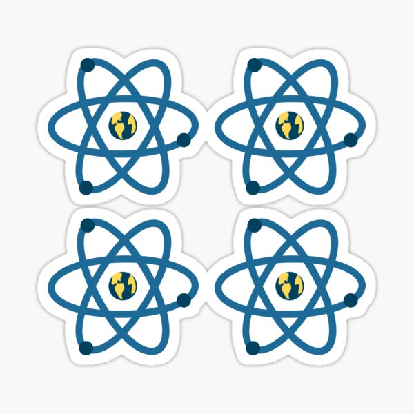 "Atom particles with neutrons and electrons rotating (pack of 4 ...