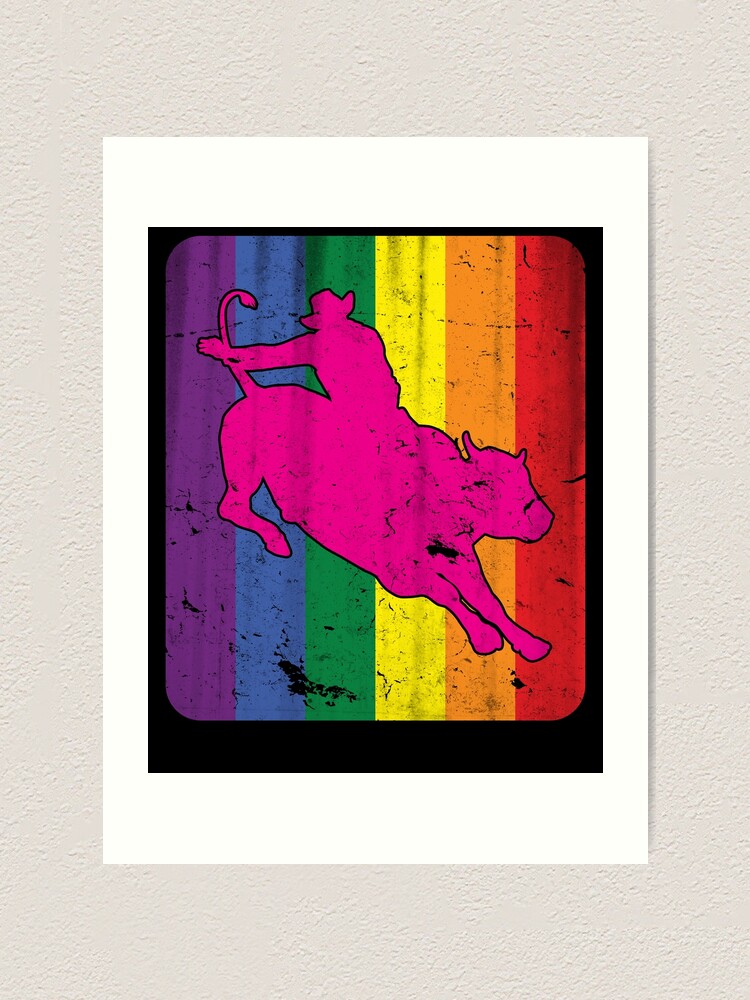 "Gay Rodeo Cowboy - LGBT Bull Rider with Rainbow Pride Flag " Art Print ...