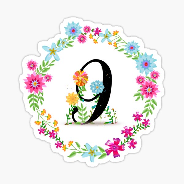 "Floral Number 9 Nine" Sticker by BleuSky | Redbubble