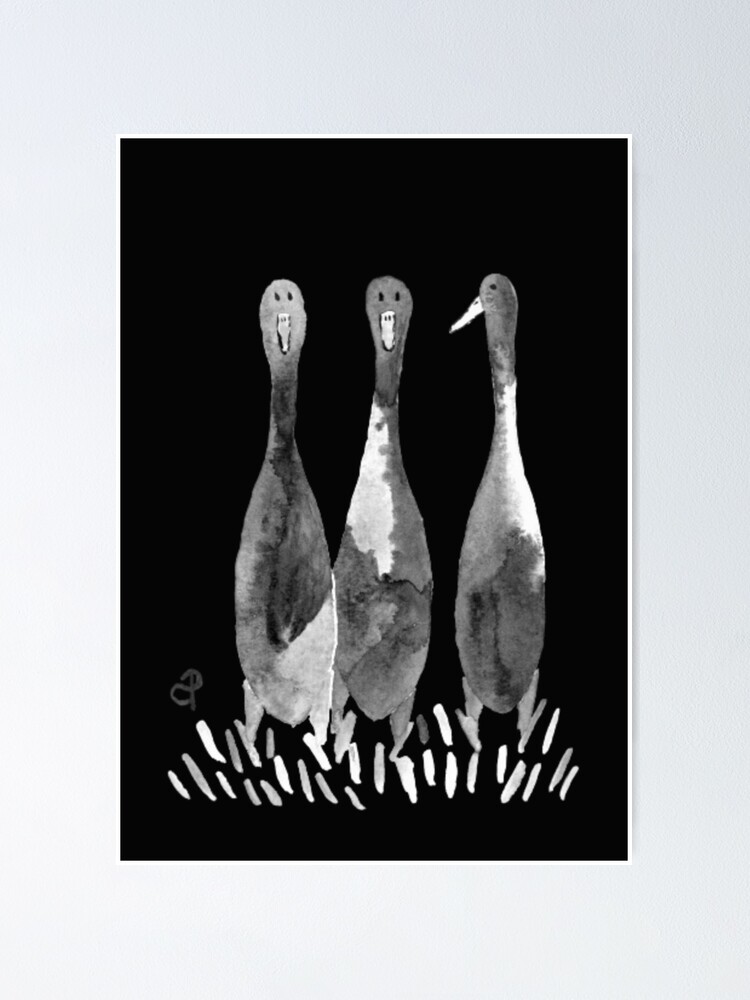 "Monochrome Runner Ducks - from original watercolour " Poster by ...