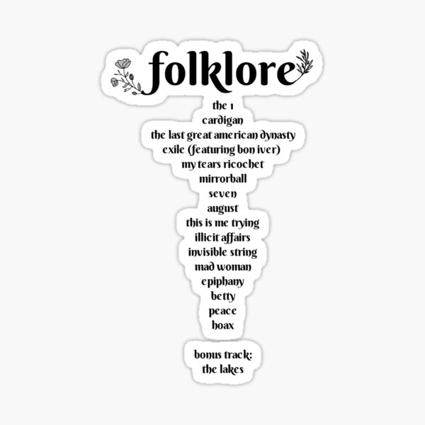 "Folklore tracklist " Sticker by Taylor-Shreya | Redbubble