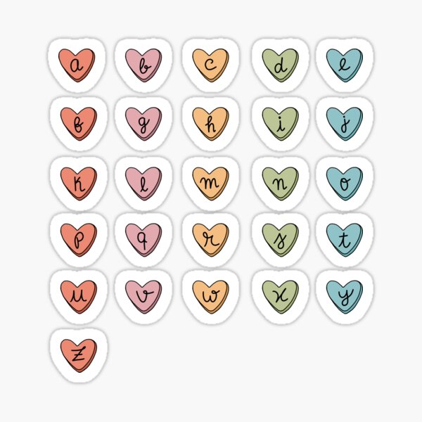 "Alphabet Letters in Hearts Sticker Pack" Sticker for Sale by ...