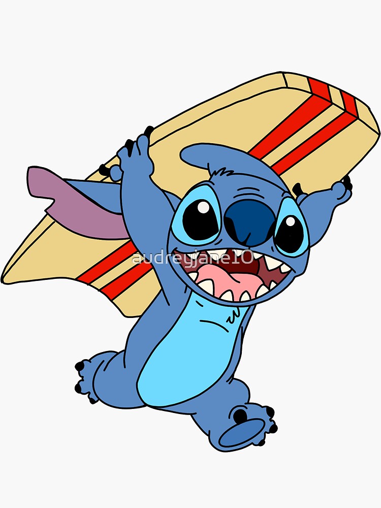 "Stitch With Surfboard " Sticker for Sale by audreyjane10 | Redbubble