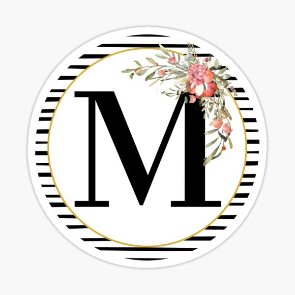 "Stripes Floral Wreath Bouquet Arrangement Monogram Letter M" Sticker ...