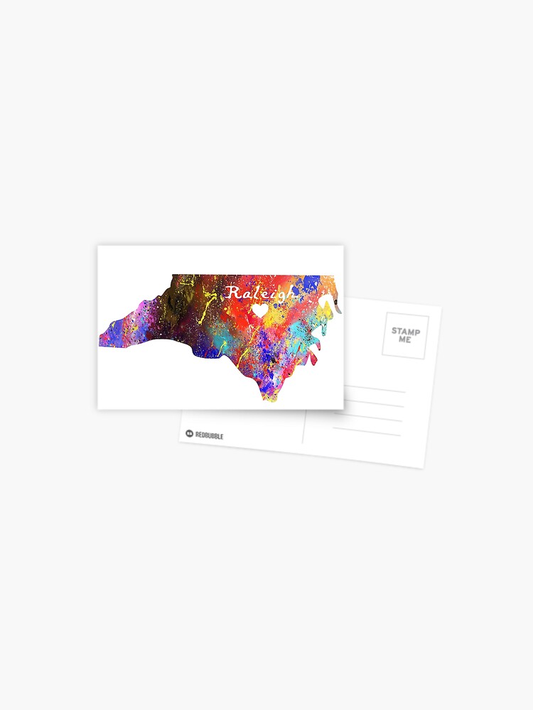 "Raleigh Heart On Map Watercolor design map quote d" Postcard for Sale ...