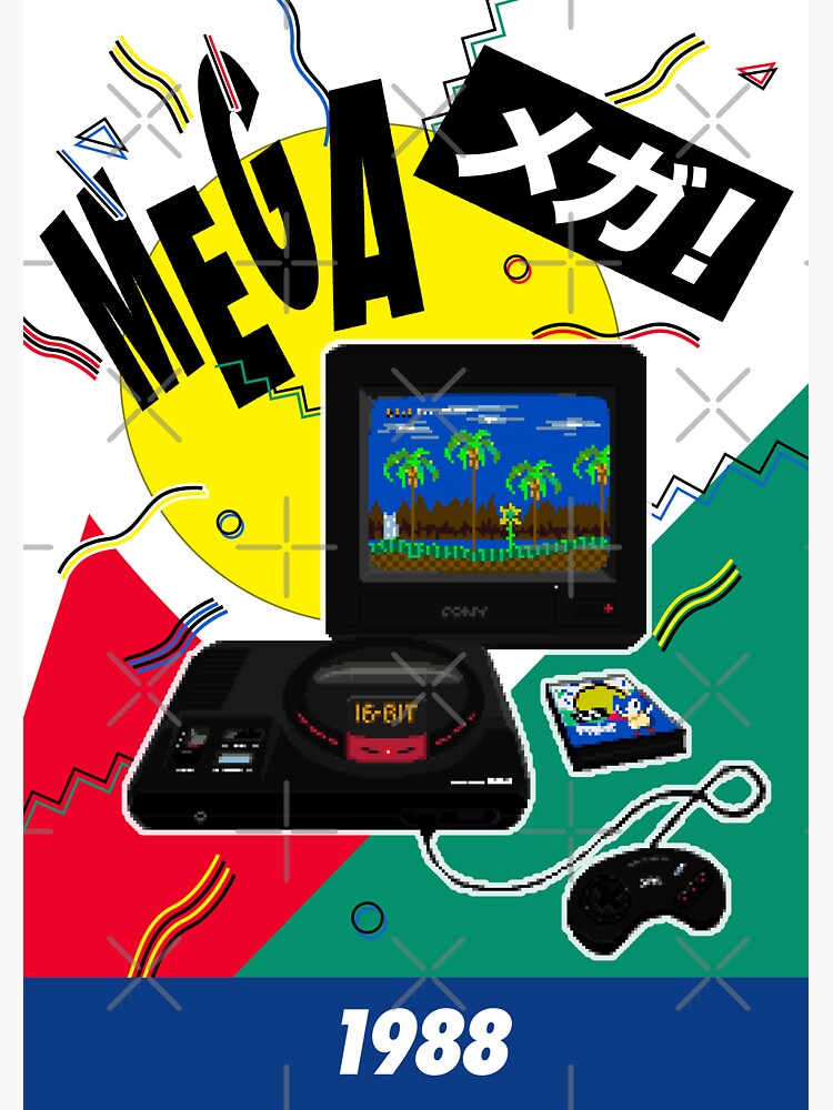 Pegatina «Póster retro de juegos Mega Drive 1988 de 16 bits - Pixel Art Original de Pixel Vixen ...