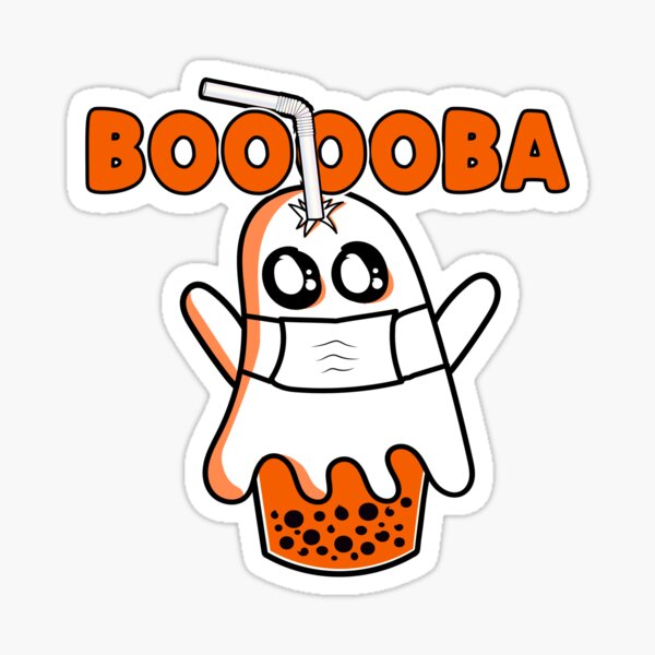 "Boooba Kawaii Boba Tea Drink Hiding inside a Halloween Ghost" Sticker ...